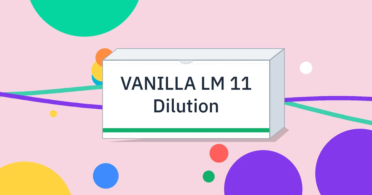 Symbolbild: Packung mit der Aufschrift VANILLA LM 11 Dilution (PZN 13263534) – Verfügbarkeit und Bezug in Apotheken in Frankfurt am Main