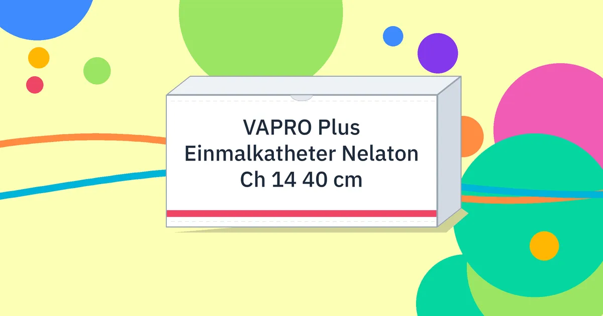 Symbolbild: Packung mit der Aufschrift VAPRO Plus Einmalkatheter Nelaton Ch 14 40 cm (PZN 19639331) – Verfügbarkeit und Bezug in Apotheken in Frankfurt am Main