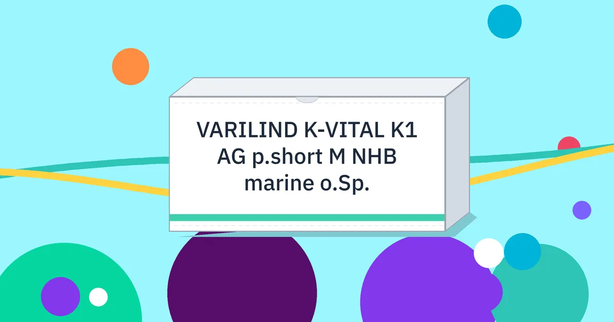 Symbolbild: Packung mit der Aufschrift VARILIND K-VITAL K1 AG p.short M NHB marine o.Sp. (PZN 20563320) – Verfügbarkeit und Bezug in Apotheken in Frankfurt am Main