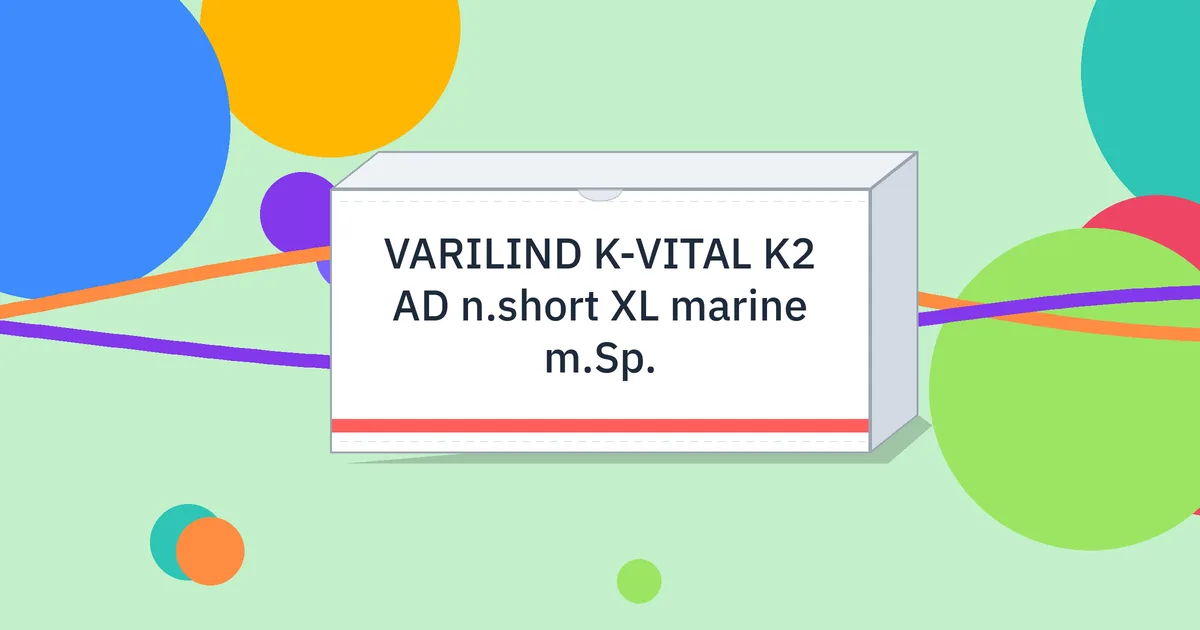 Symbolbild: Packung mit der Aufschrift VARILIND K-VITAL K2 AD n.short XL marine m.Sp. (PZN 20567772) – Verfügbarkeit und Bezug in Apotheken in Frankfurt am Main