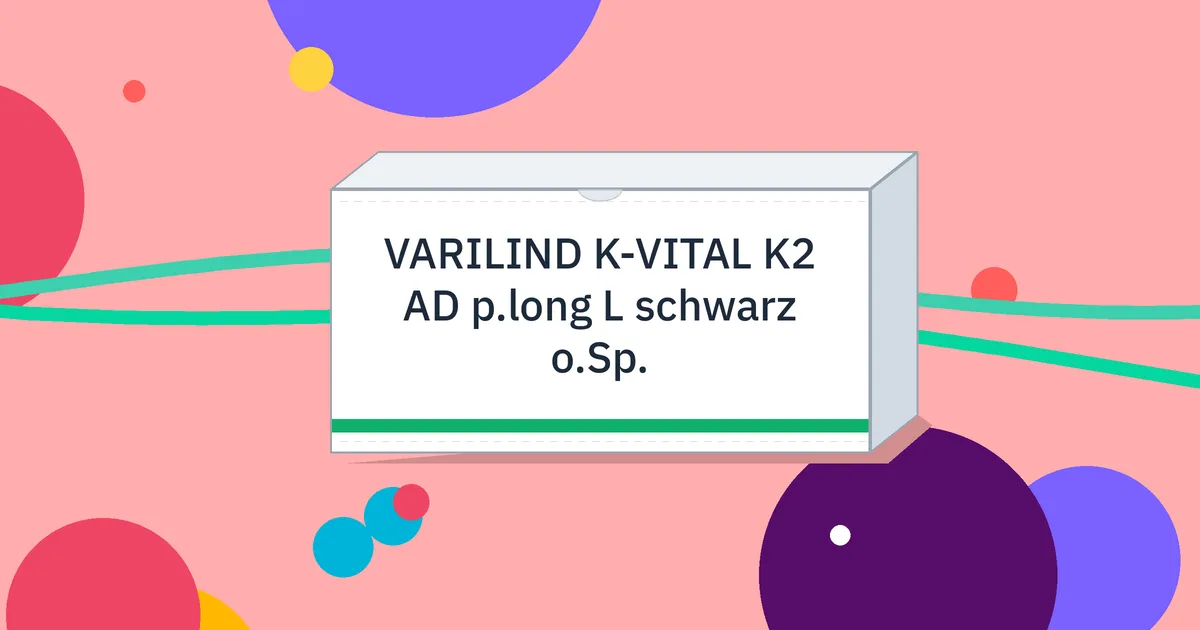 Symbolbild: Packung mit der Aufschrift VARILIND K-VITAL K2 AD p.long L schwarz o.Sp. (PZN 20568493) – Verfügbarkeit und Bezug in Apotheken in Frankfurt am Main