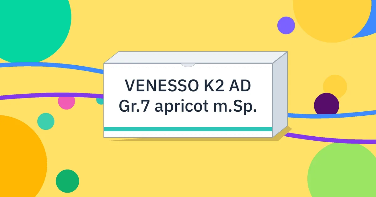 Symbolbild: Packung mit der Aufschrift VENESSO K2 AD Gr.7 apricot m.Sp. (PZN 03257283) – Verfügbarkeit und Bezug in Apotheken in Frankfurt am Main