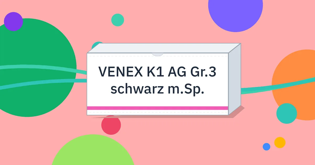 Symbolbild: Packung mit der Aufschrift VENEX K1 AG Gr.3 schwarz m.Sp. (PZN 03187915) – Verfügbarkeit und Bezug in Apotheken in Frankfurt am Main