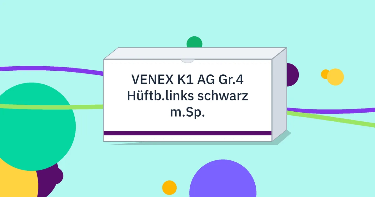 Symbolbild: Packung mit der Aufschrift VENEX K1 AG Gr.4 Hüftb.links schwarz m.Sp. (PZN 03201756) – Verfügbarkeit und Bezug in Apotheken in Frankfurt am Main