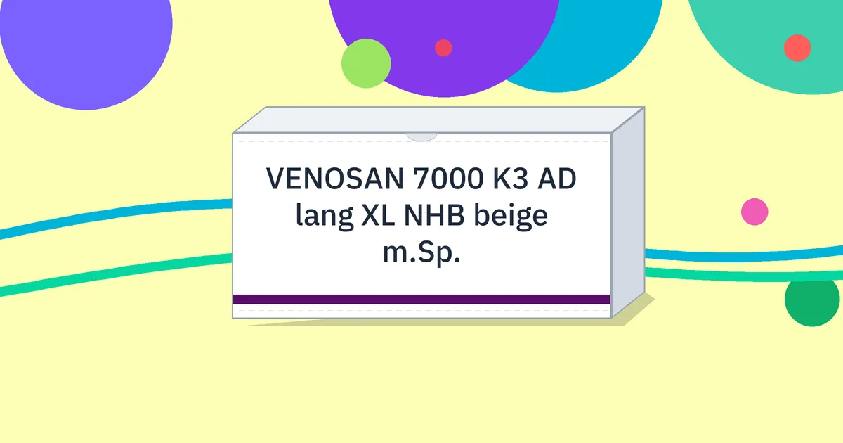 Symbolbild: Packung mit der Aufschrift VENOSAN 7000 K3 AD lang XL NHB beige m.Sp. (PZN 14435204) – Verfügbarkeit und Bezug in Apotheken in Frankfurt am Main