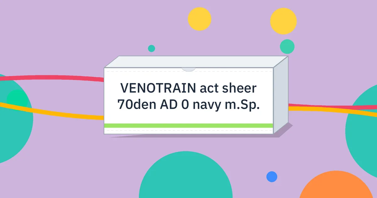 Symbolbild: Packung mit der Aufschrift VENOTRAIN act sheer 70den AD 0 navy m.Sp. (PZN 16208731) – Verfügbarkeit und Bezug in Apotheken in Frankfurt am Main