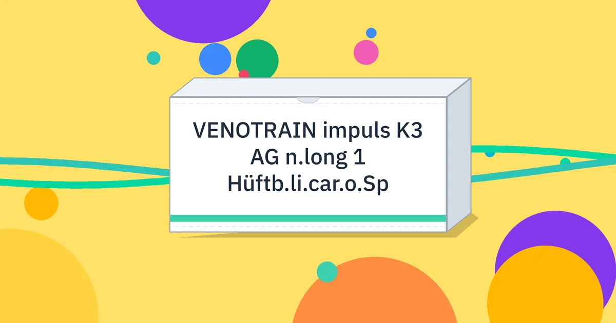 Symbolbild: Packung mit der Aufschrift VENOTRAIN impuls K3 AG n.long 1 Hüftb.li.car.o.Sp (PZN 08424604) – Verfügbarkeit und Bezug in Apotheken in Frankfurt am Main