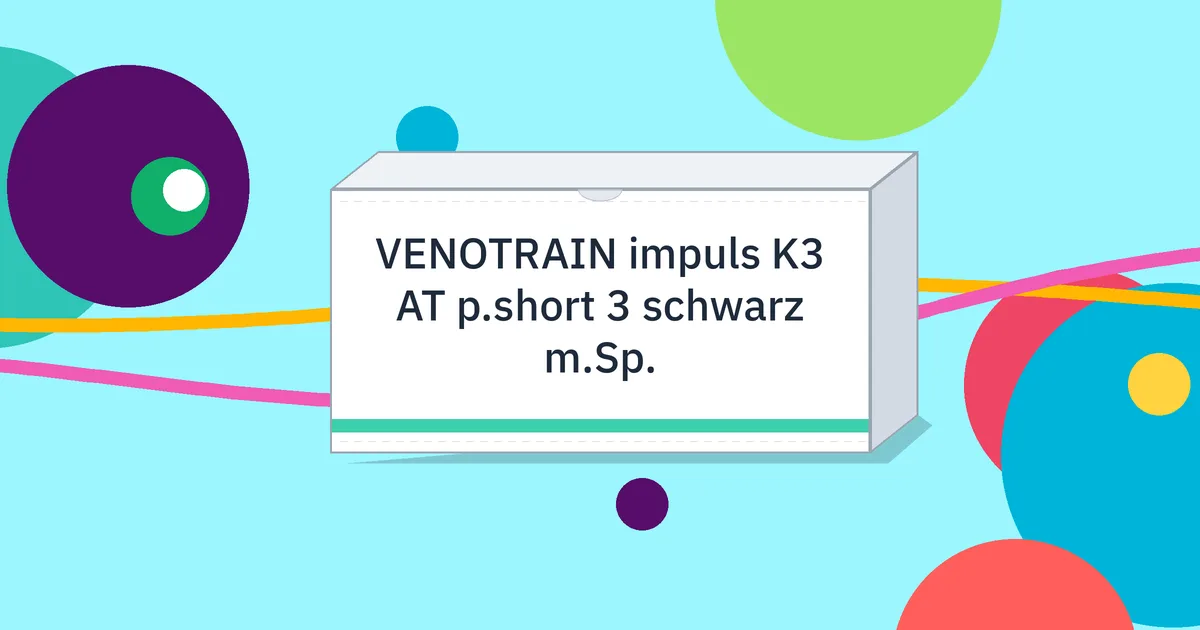 Symbolbild: Packung mit der Aufschrift VENOTRAIN impuls K3 AT p.short 3 schwarz m.Sp. (PZN 19356254) – Verfügbarkeit und Bezug in Apotheken in Frankfurt am Main