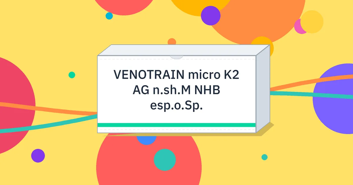 Symbolbild: Packung mit der Aufschrift VENOTRAIN micro K2 AG n.sh.M NHB esp.o.Sp. (PZN 05716950) – Verfügbarkeit und Bezug in Apotheken in Frankfurt am Main