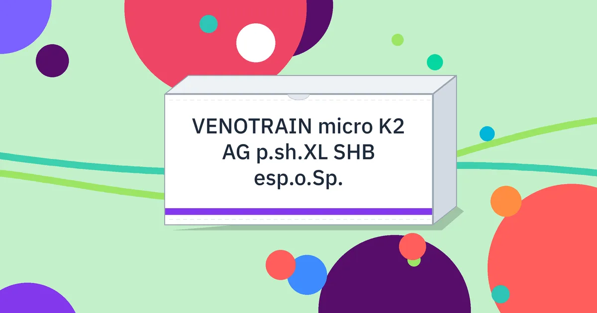 Symbolbild: Packung mit der Aufschrift VENOTRAIN micro K2 AG p.sh.XL SHB esp.o.Sp. (PZN 05715301) – Verfügbarkeit und Bezug in Apotheken in Frankfurt am Main