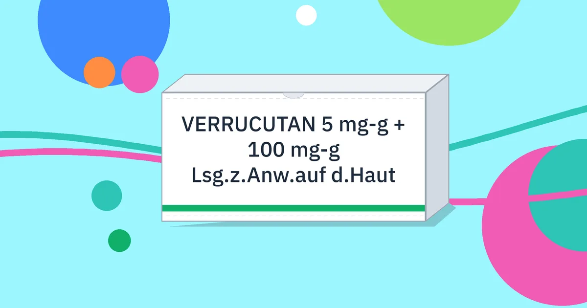 Symbolbild: Packung mit der Aufschrift VERRUCUTAN 5 mg-g + 100 mg-g Lsg.z.Anw.auf d.Haut (PZN 13719276) – Verfügbarkeit und Bezug in Apotheken in Frankfurt am Main