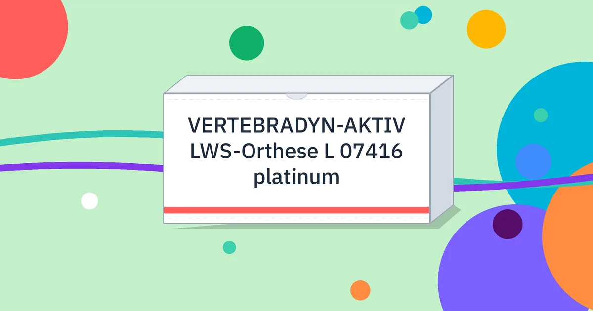 Symbolbild: Packung mit der Aufschrift VERTEBRADYN-AKTIV LWS-Orthese L 07416 platinum (PZN 05542970) – Verfügbarkeit und Bezug in Apotheken in Frankfurt am Main