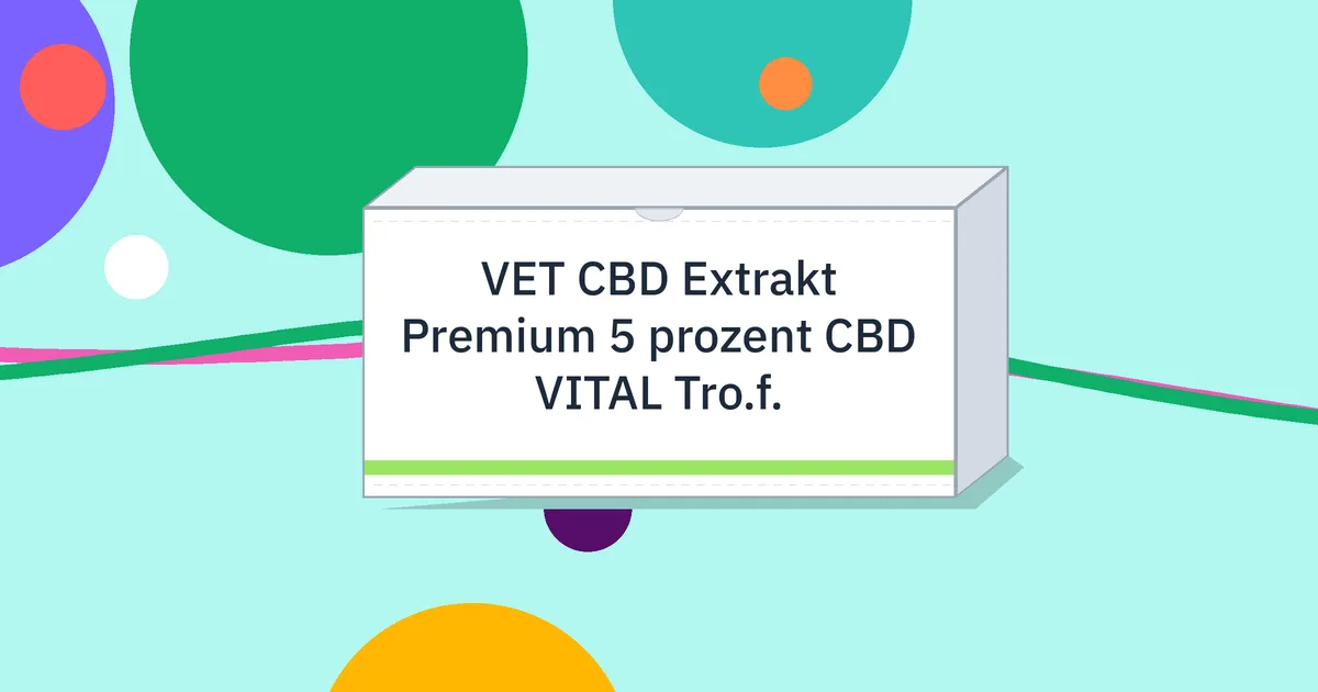 Symbolbild: Packung mit der Aufschrift VET CBD Extrakt Premium 5 prozent CBD VITAL Tro.f. (PZN 16782252) – Verfügbarkeit und Bezug in Apotheken in Frankfurt am Main