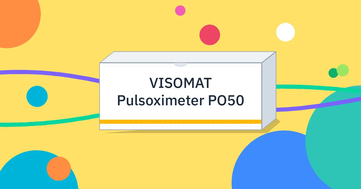 Symbolbild: Packung mit der Aufschrift VISOMAT Pulsoximeter PO50 (PZN 17840164) – Verfügbarkeit und Bezug in Apotheken in Frankfurt am Main