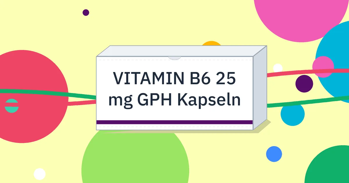 Symbolbild: Packung mit der Aufschrift VITAMIN B6 25 mg GPH Kapseln (PZN 14364740) – Verfügbarkeit und Bezug in Apotheken in Frankfurt am Main