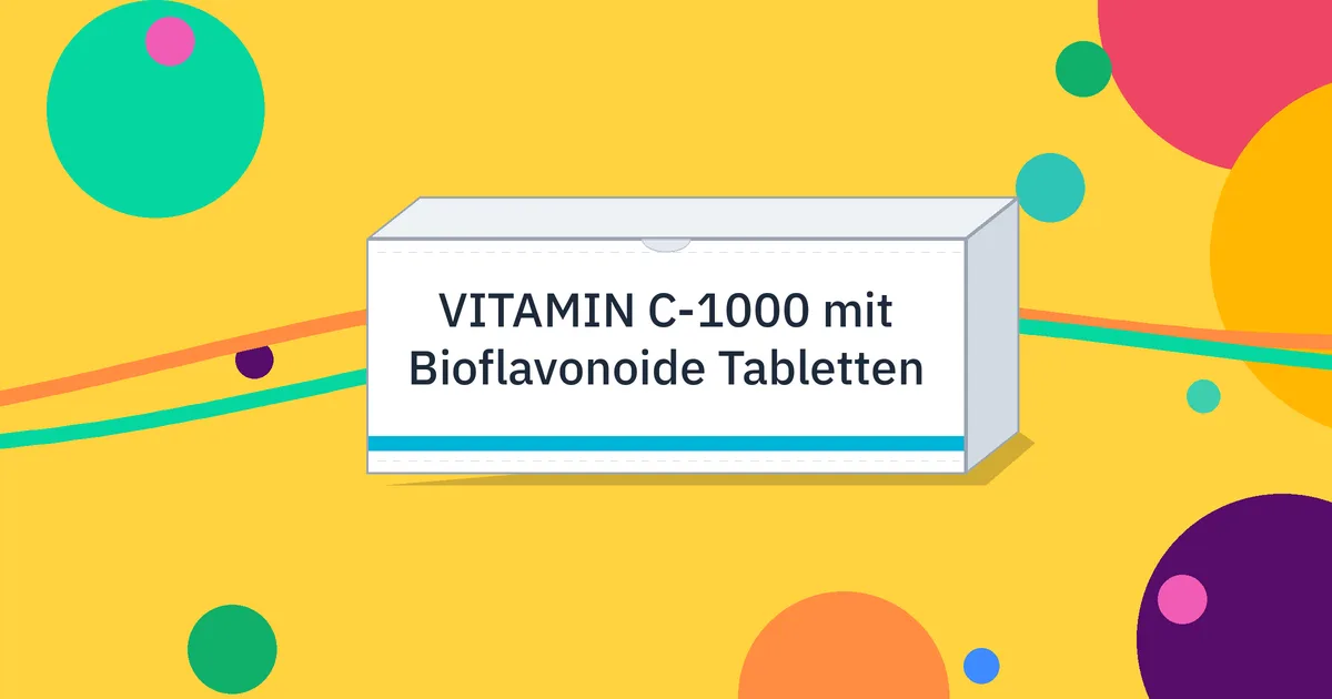 Symbolbild: Packung mit der Aufschrift VITAMIN C-1000 mit Bioflavonoide Tabletten (PZN 20569707) – Verfügbarkeit und Bezug in Apotheken in Frankfurt am Main