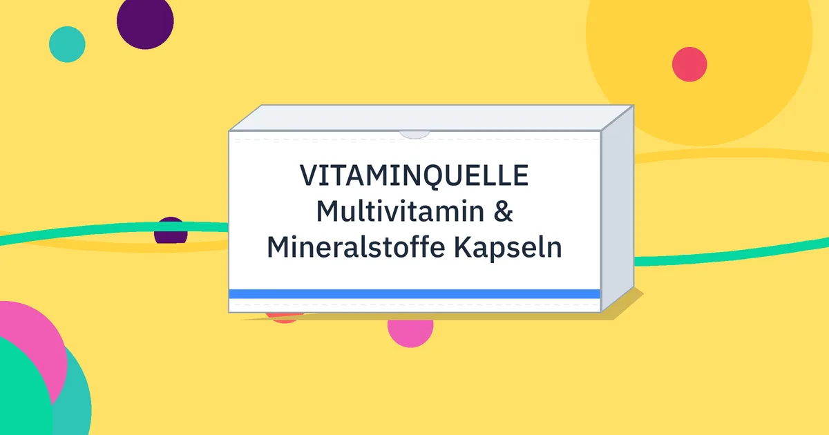 Symbolbild: Packung mit der Aufschrift VITAMINQUELLE Multivitamin & Mineralstoffe Kapseln (PZN 19359620) – Verfügbarkeit und Bezug in Apotheken in Frankfurt am Main