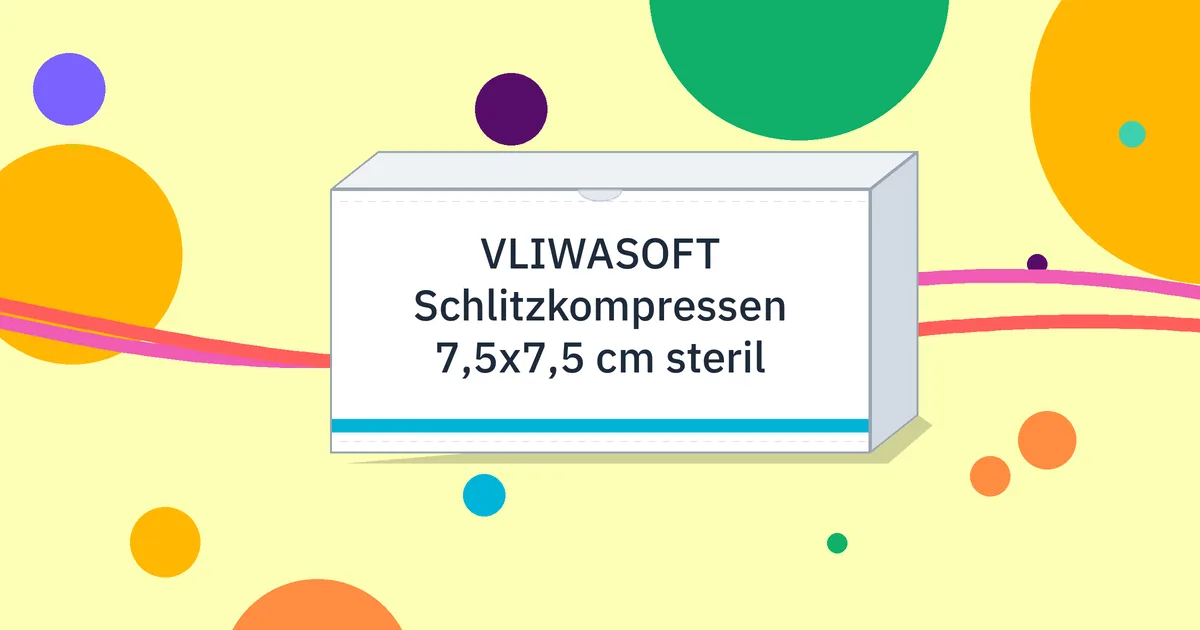 Symbolbild: Packung mit der Aufschrift VLIWASOFT Schlitzkompressen 7,5x7,5 cm steril (PZN 07244509) – Verfügbarkeit und Bezug in Apotheken in Frankfurt am Main