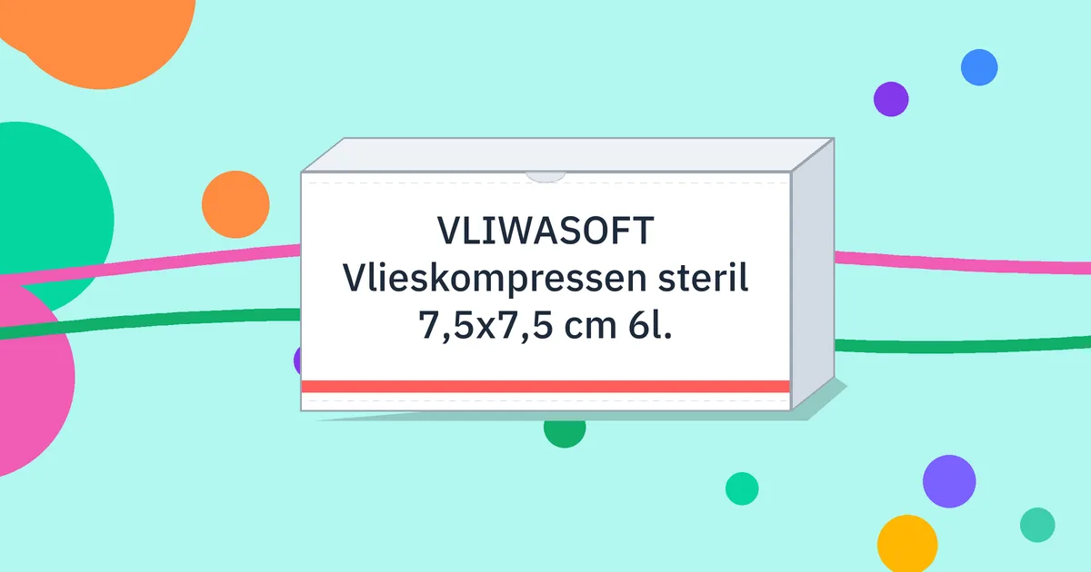 Symbolbild: Packung mit der Aufschrift VLIWASOFT Vlieskompressen steril 7,5x7,5 cm 6l. (PZN 18364375) – Verfügbarkeit und Bezug in Apotheken in Frankfurt am Main