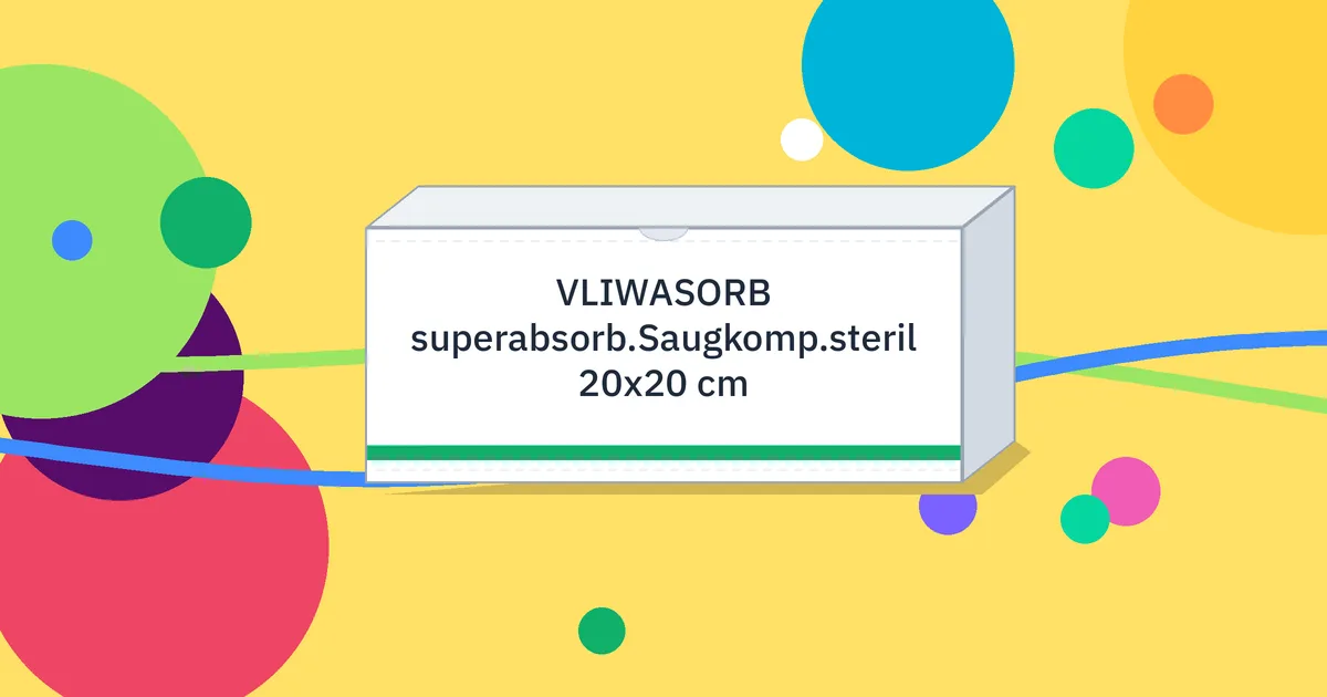 Symbolbild: Packung mit der Aufschrift VLIWASORB superabsorb.Saugkomp.steril 20x20 cm (PZN 13541401) – Verfügbarkeit und Bezug in Apotheken in Frankfurt am Main