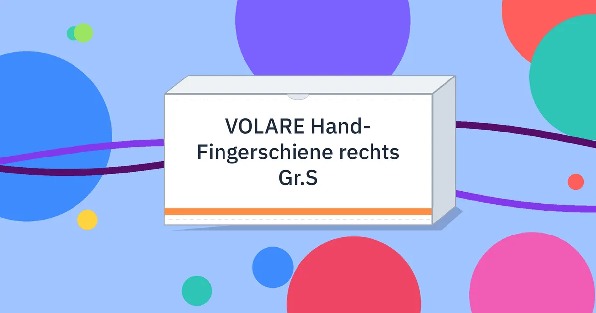 Symbolbild: Packung mit der Aufschrift VOLARE Hand-Fingerschiene rechts Gr.S (PZN 09309408) – Verfügbarkeit und Bezug in Apotheken in Frankfurt am Main