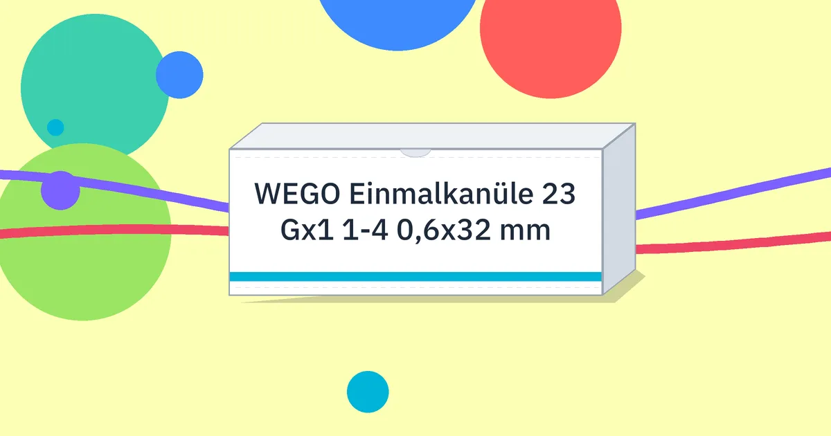 Symbolbild: Packung mit der Aufschrift WEGO Einmalkanüle 23 Gx1 1-4 0,6x32 mm (PZN 18859674) – Verfügbarkeit und Bezug in Apotheken in Frankfurt am Main