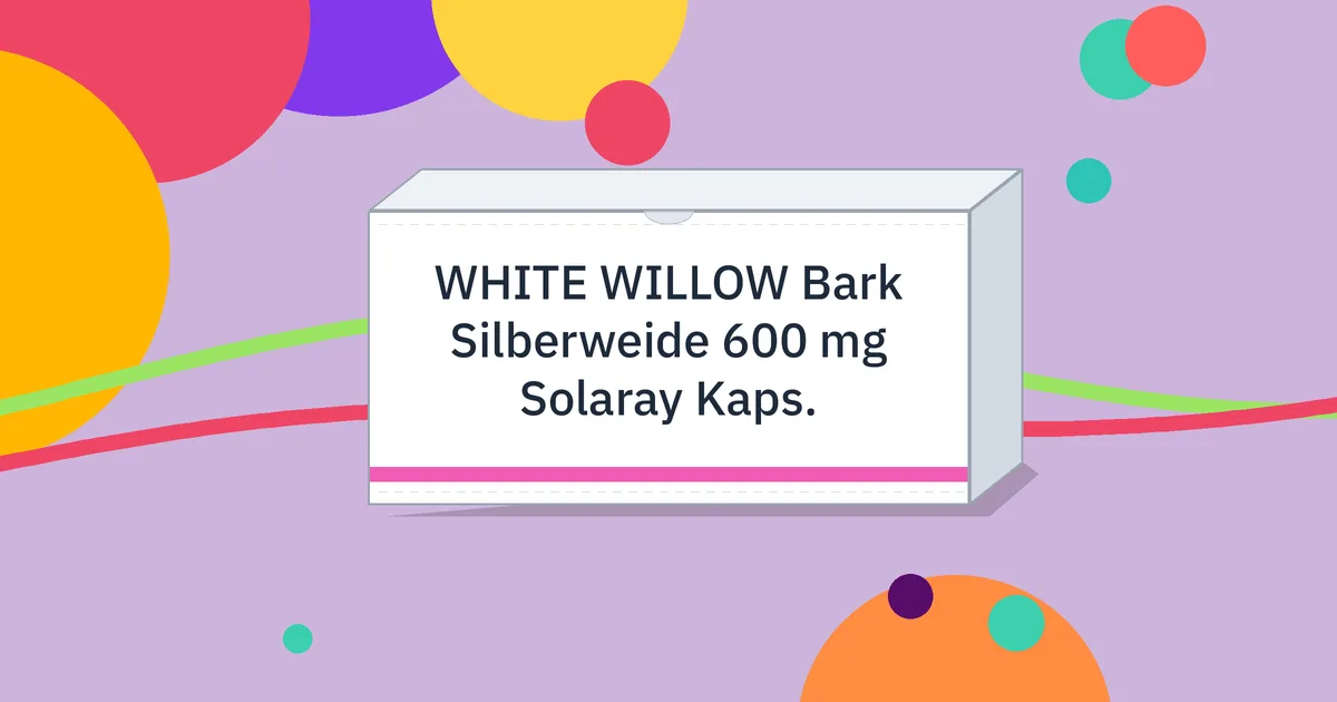 Symbolbild: Packung mit der Aufschrift WHITE WILLOW Bark Silberweide 600 mg Solaray Kaps. (PZN 17255170) – Verfügbarkeit und Bezug in Apotheken in Frankfurt am Main