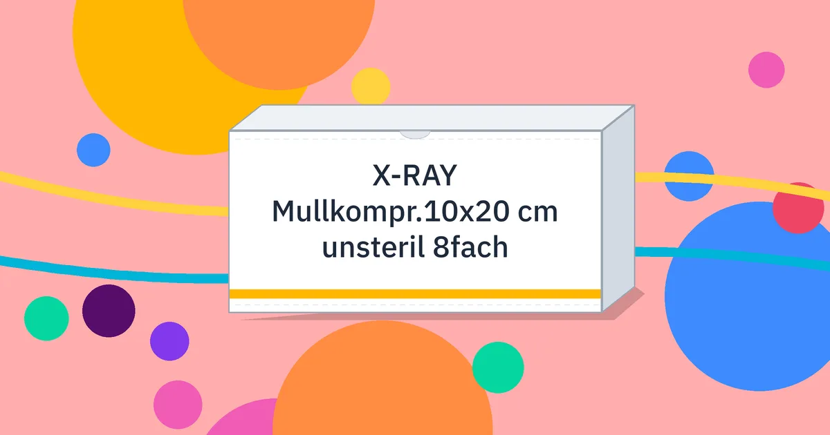 Symbolbild: Packung mit der Aufschrift X-RAY Mullkompr.10x20 cm unsteril 8fach (PZN 08486829) – Verfügbarkeit und Bezug in Apotheken in Frankfurt am Main
