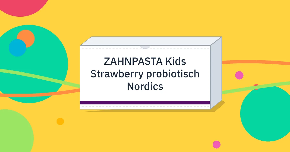 Symbolbild: Packung mit der Aufschrift ZAHNPASTA Kids Strawberry probiotisch Nordics (PZN 18053965) – Verfügbarkeit und Bezug in Apotheken in Frankfurt am Main