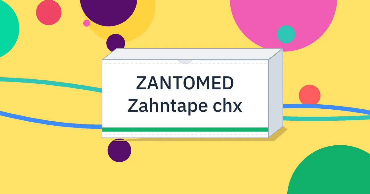 Symbolbild: Packung mit der Aufschrift ZANTOMED Zahntape chx (PZN 03434779) – Verfügbarkeit und Bezug in Apotheken in Frankfurt am Main