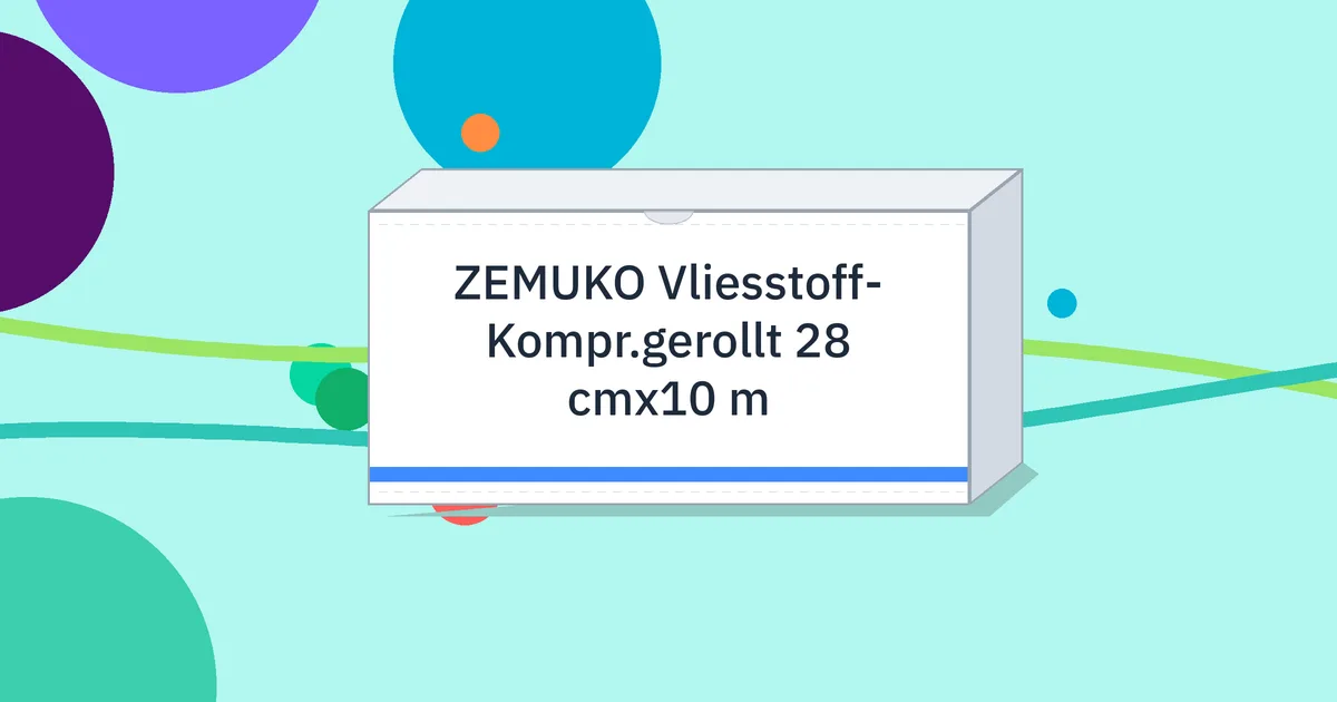Symbolbild: Packung mit der Aufschrift ZEMUKO Vliesstoff-Kompr.gerollt 28 cmx10 m (PZN 01311423) – Verfügbarkeit und Bezug in Apotheken in Frankfurt am Main