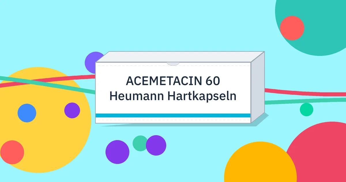 Symbolbild: Packung mit der Aufschrift ACEMETACIN 60 Heumann Hartkapseln (PZN 19468208) – Verfügbarkeit und Bezug in Apotheken in Frankfurt am Main