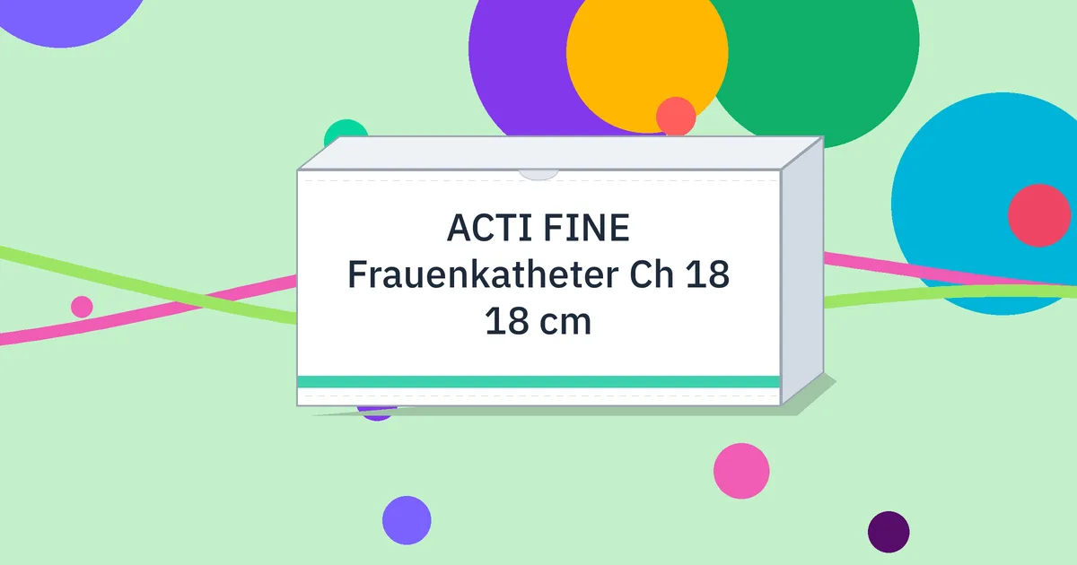 Symbolbild: Packung mit der Aufschrift ACTI FINE Frauenkatheter Ch 18 18 cm (PZN 09616518) – Verfügbarkeit und Bezug in Apotheken in Frankfurt am Main