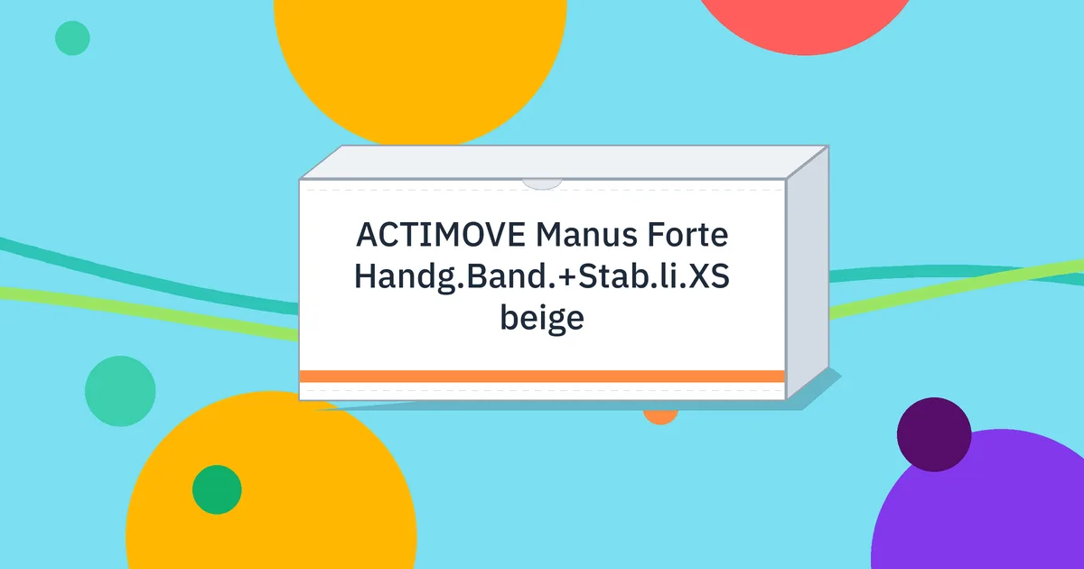 Symbolbild: Packung mit der Aufschrift ACTIMOVE Manus Forte Handg.Band.+Stab.li.XS beige (PZN 17947502) – Verfügbarkeit und Bezug in Apotheken in Frankfurt am Main