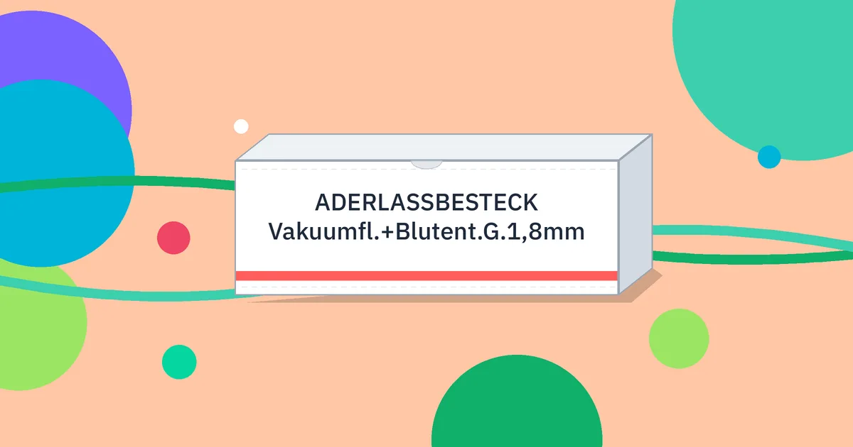 Symbolbild: Packung mit der Aufschrift ADERLASSBESTECK Vakuumfl.+Blutent.G.1,8mm (PZN 08841673) – Verfügbarkeit und Bezug in Apotheken in Frankfurt am Main