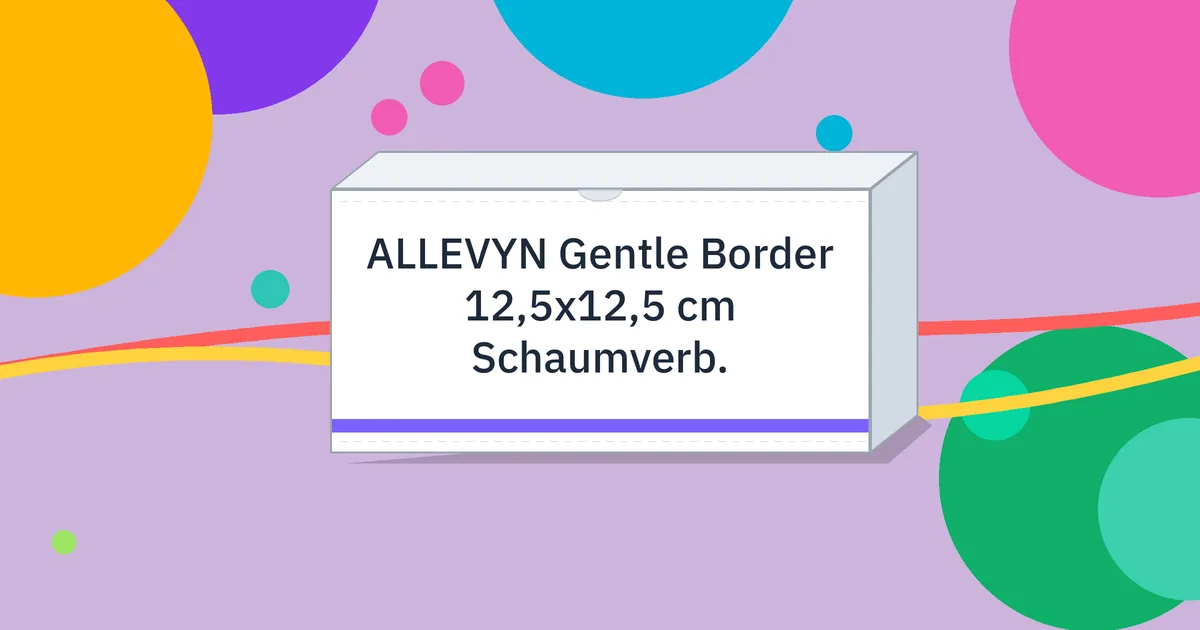Symbolbild: Packung mit der Aufschrift ALLEVYN Gentle Border 12,5x12,5 cm Schaumverb. (PZN 16164347) – Verfügbarkeit und Bezug in Apotheken in Frankfurt am Main