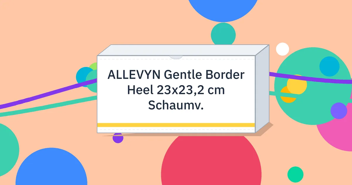 Symbolbild: Packung mit der Aufschrift ALLEVYN Gentle Border Heel 23x23,2 cm Schaumv. (PZN 01620182) – Verfügbarkeit und Bezug in Apotheken in Frankfurt am Main