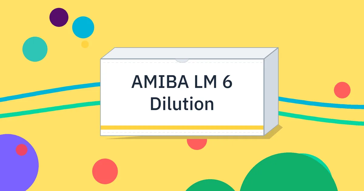 Symbolbild: Packung mit der Aufschrift AMIBA LM 6 Dilution (PZN 13318471) – Verfügbarkeit und Bezug in Apotheken in Frankfurt am Main