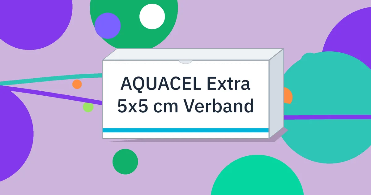 Symbolbild: Packung mit der Aufschrift AQUACEL Extra 5x5 cm Verband (PZN 10185526) – Verfügbarkeit und Bezug in Apotheken in Frankfurt am Main
