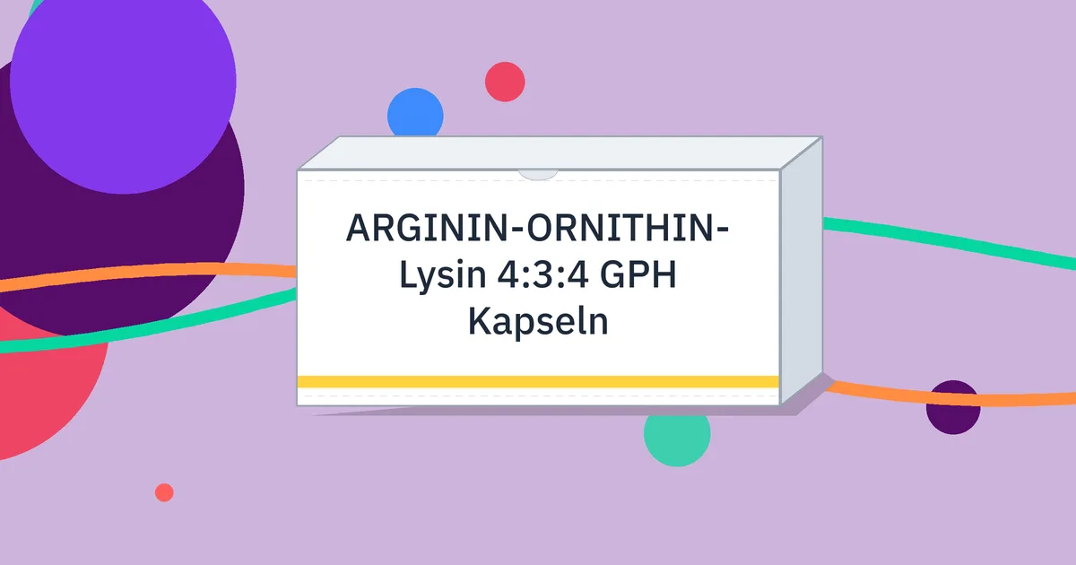 Symbolbild: Packung mit der Aufschrift ARGININ-ORNITHIN-Lysin 4:3:4 GPH Kapseln (PZN 00129024) – Verfügbarkeit und Bezug in Apotheken in Frankfurt am Main
