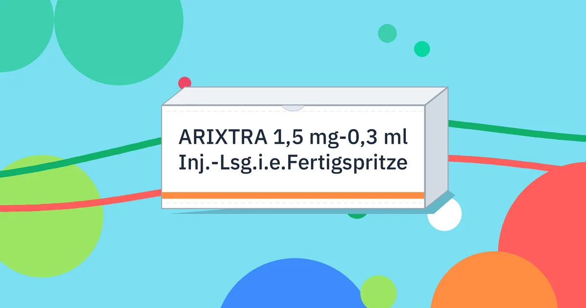 Symbolbild: Packung mit der Aufschrift ARIXTRA 1,5 mg-0,3 ml Inj.-Lsg.i.e.Fertigspritze (PZN 11368186) – Verfügbarkeit und Bezug in Apotheken in Frankfurt am Main