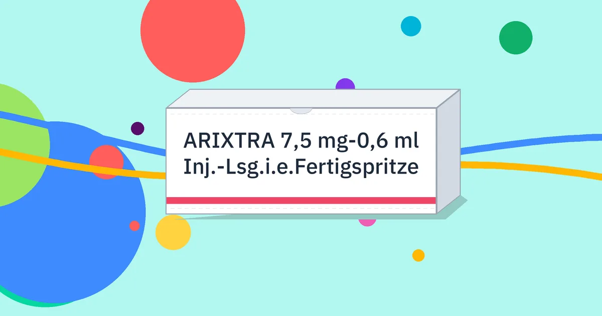 Symbolbild: Packung mit der Aufschrift ARIXTRA 7,5 mg-0,6 ml Inj.-Lsg.i.e.Fertigspritze (PZN 10032751) – Verfügbarkeit und Bezug in Apotheken in Frankfurt am Main