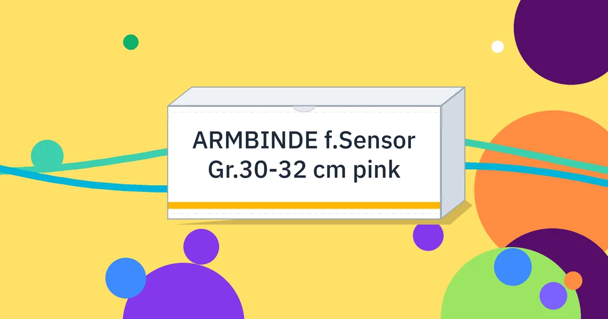 Symbolbild: Packung mit der Aufschrift ARMBINDE f.Sensor Gr.30-32 cm pink (PZN 17838279) – Verfügbarkeit und Bezug in Apotheken in Frankfurt am Main