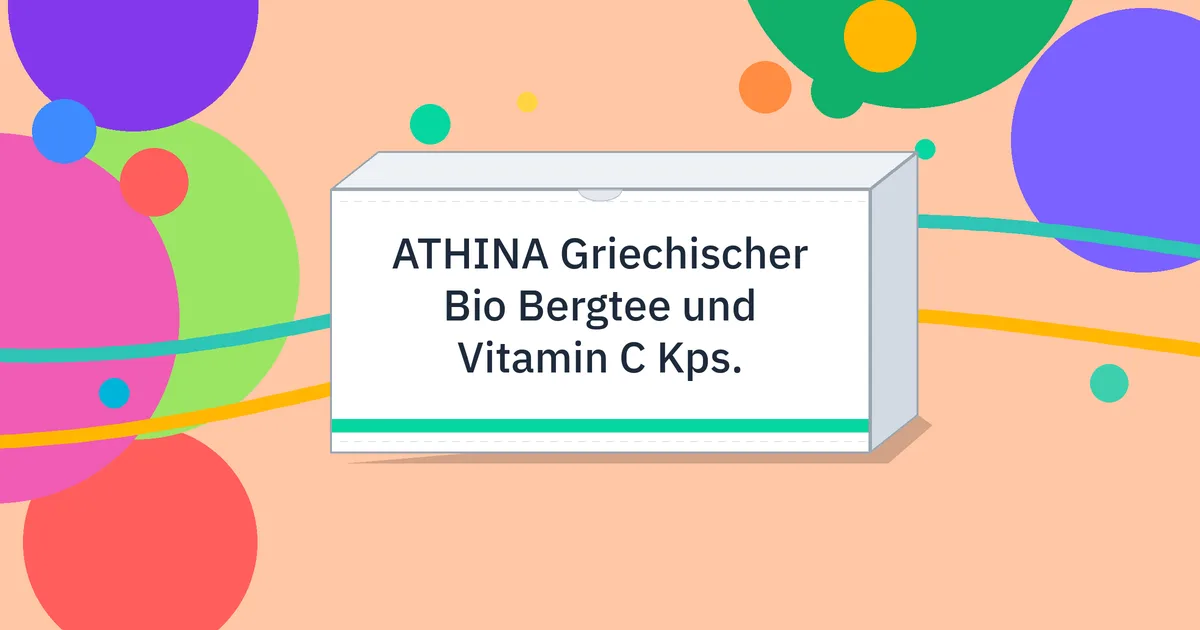 Symbolbild: Packung mit der Aufschrift ATHINA Griechischer Bio Bergtee und Vitamin C Kps. (PZN 20207884) – Verfügbarkeit und Bezug in Apotheken in Frankfurt am Main