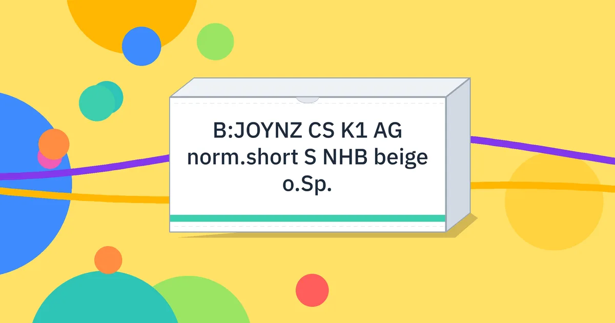 Symbolbild: Packung mit der Aufschrift B:JOYNZ CS K1 AG norm.short S NHB beige o.Sp. (PZN 20531248) – Verfügbarkeit und Bezug in Apotheken in Frankfurt am Main