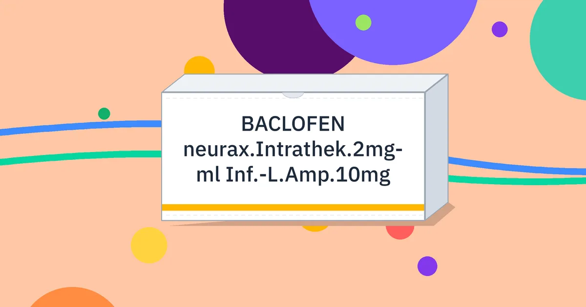 Symbolbild: Packung mit der Aufschrift BACLOFEN neurax.Intrathek.2mg-ml Inf.-L.Amp.10mg (PZN 17308156) – Verfügbarkeit und Bezug in Apotheken in Frankfurt am Main