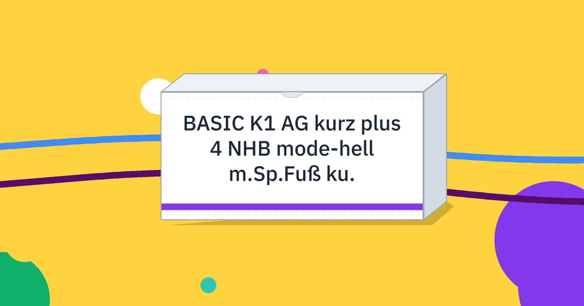 Symbolbild: Packung mit der Aufschrift BASIC K1 AG kurz plus 4 NHB mode-hell m.Sp.Fuß ku. (PZN 20261004) – Verfügbarkeit und Bezug in Apotheken in Frankfurt am Main