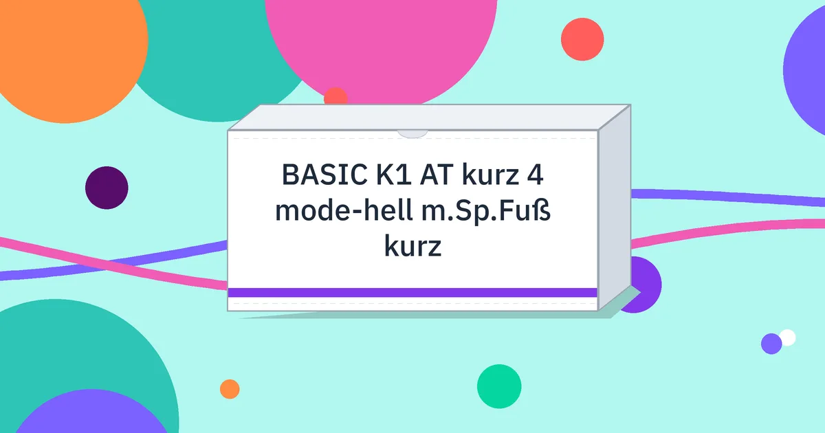 Symbolbild: Packung mit der Aufschrift BASIC K1 AT kurz 4 mode-hell m.Sp.Fuß kurz (PZN 20262831) – Verfügbarkeit und Bezug in Apotheken in Frankfurt am Main