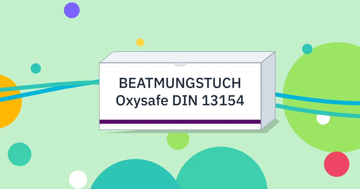 Symbolbild: Packung mit der Aufschrift BEATMUNGSTUCH Oxysafe DIN 13154 (PZN 13853218) – Verfügbarkeit und Bezug in Apotheken in Frankfurt am Main