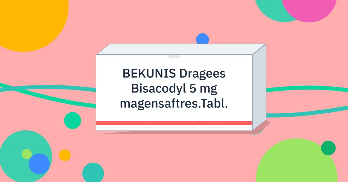 Symbolbild: Packung mit der Aufschrift BEKUNIS Dragees Bisacodyl 5 mg magensaftres.Tabl. (PZN 06189085) – Verfügbarkeit und Bezug in Apotheken in Frankfurt am Main